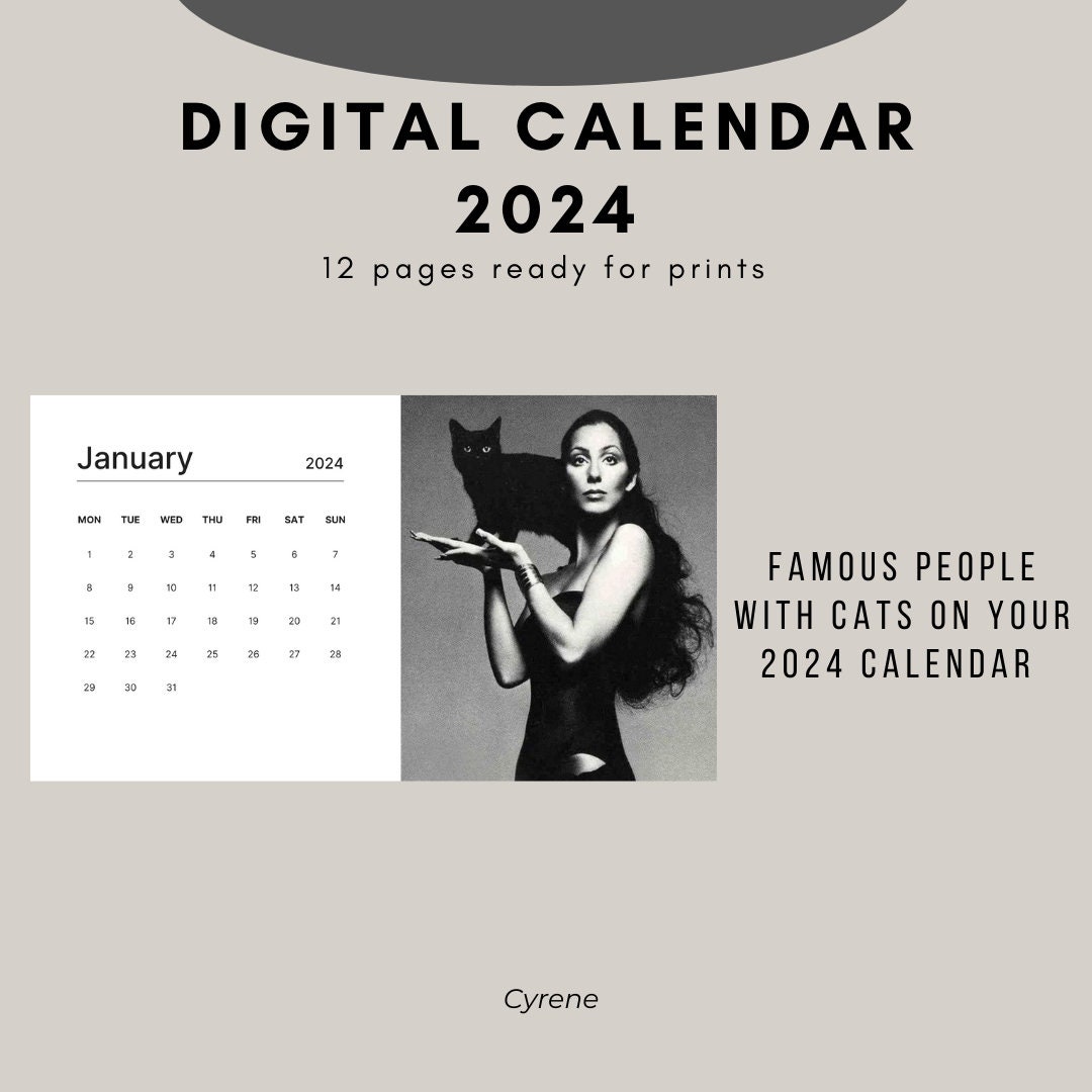2024 Printable Calendar Famous People With Cats on Calendar 2024 ...