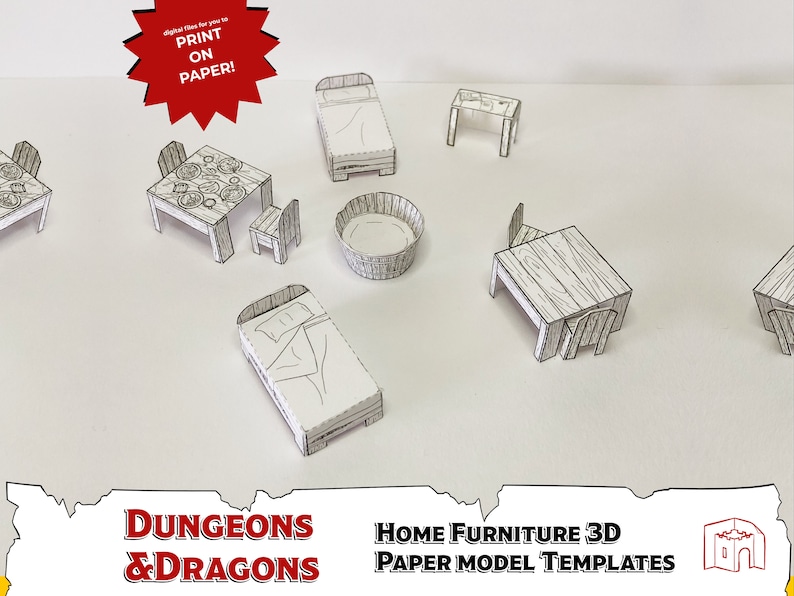 House Furniture 3D Paper Model Templates, for Dungeons and Dragons ...