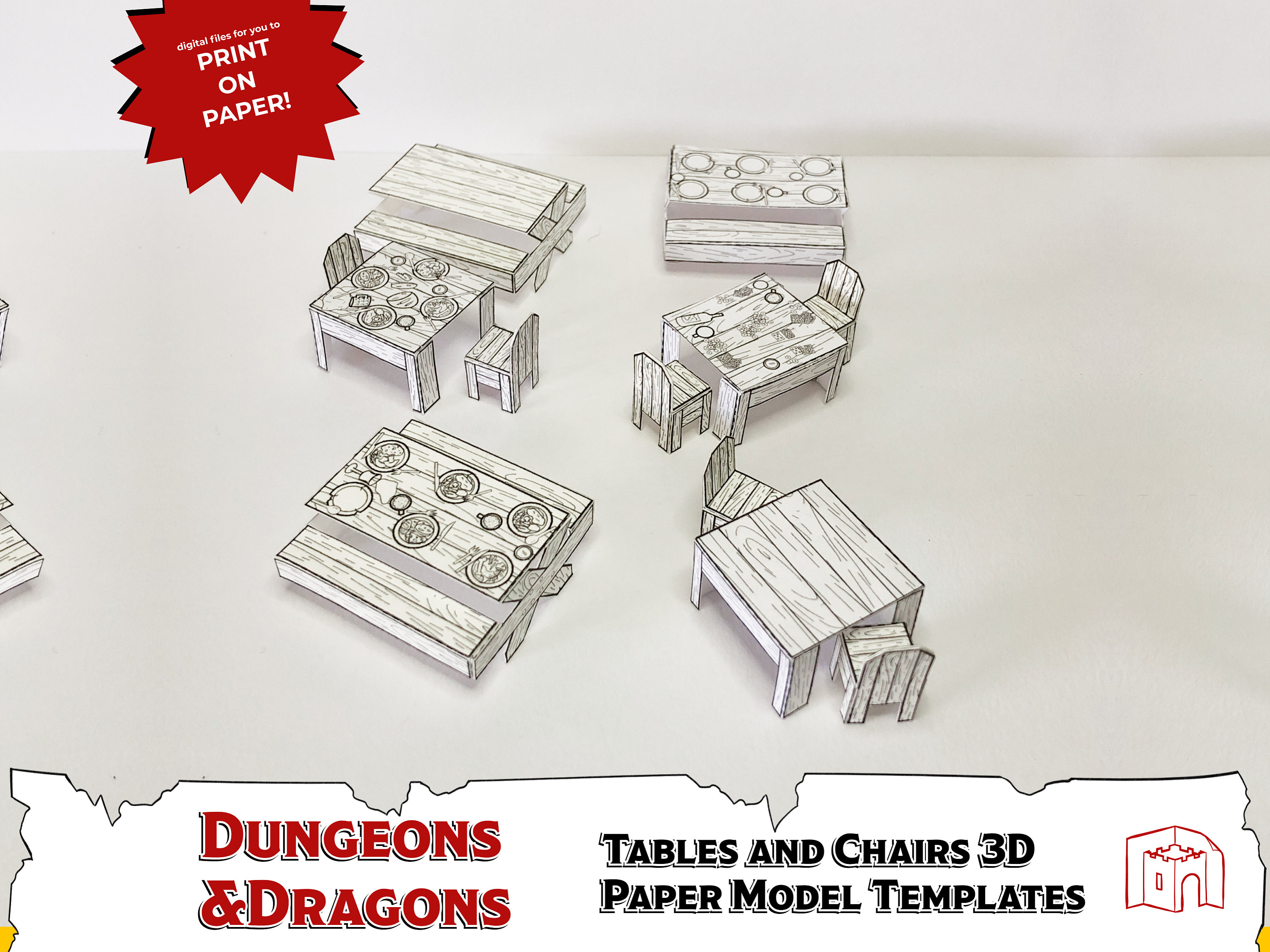 Tables and Chairs 3D Paper Model Templates, for Dungeons and Dragons ...