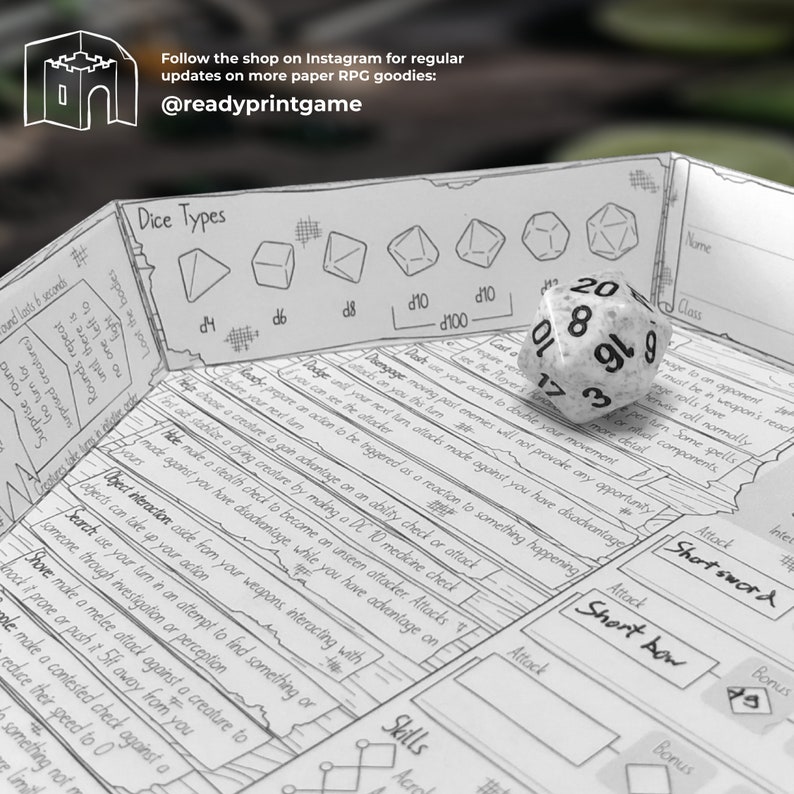 Beginner Cheat Sheet Dice Tray for Dungeons and Dragons TTRPG, Paper ...