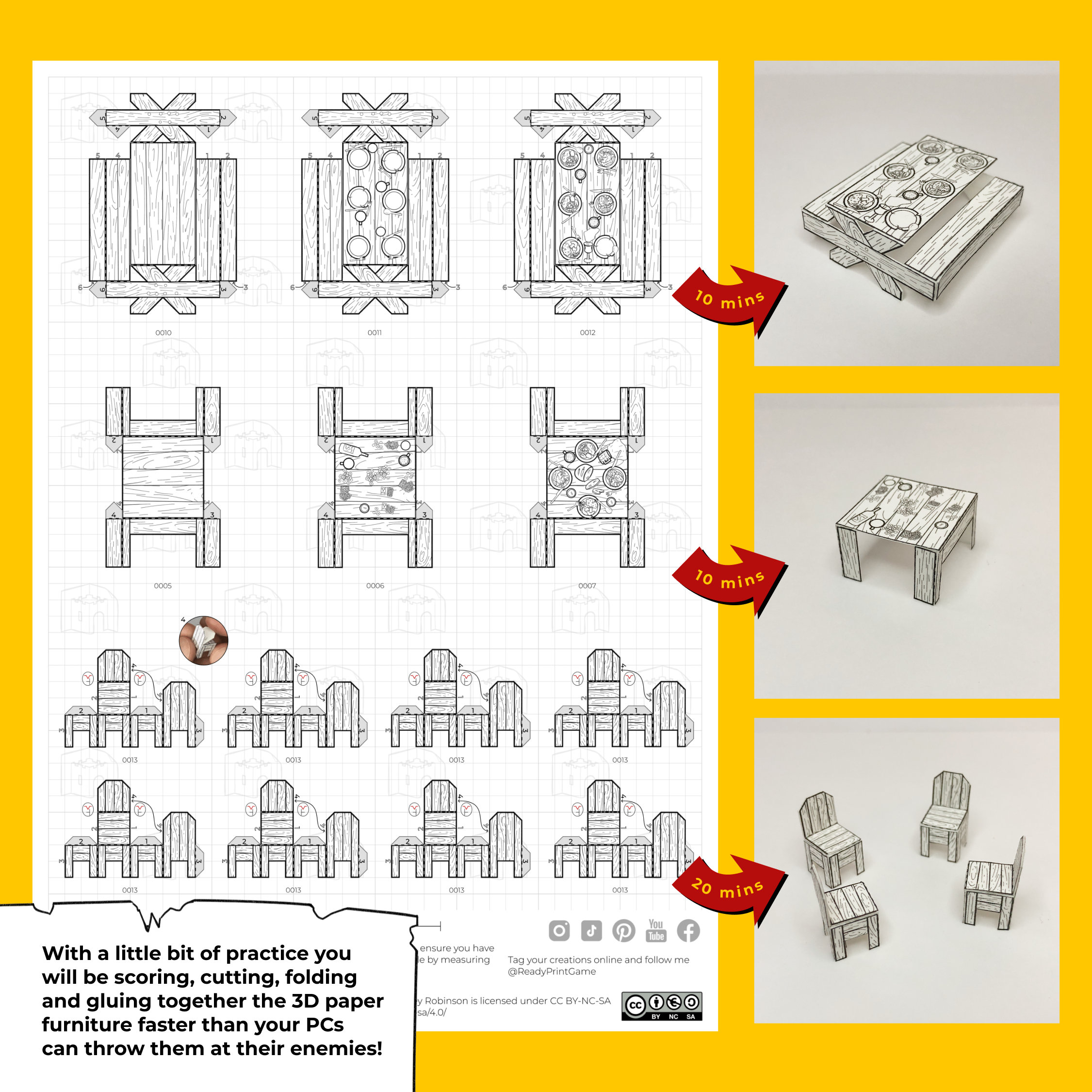 Tables and Chairs 3D Paper Model Templates, for Dungeons and Dragons ...