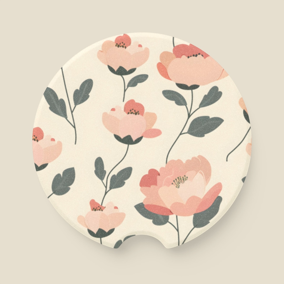 Pink Floral Car Coaster, Floral Car Coasters, Car Accessories, Car ...
