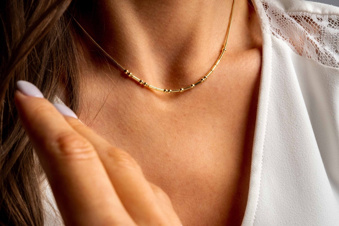 Custom Morse Code Necklace for Women, Minimalist Gold Filled Dainty ...