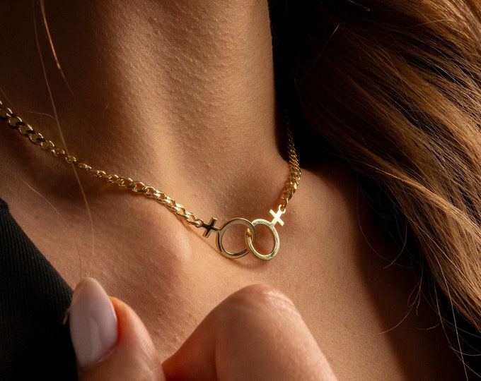 Silvertone Fused Double Venus Symbol Necklace and Earrings Set Lesbian ...