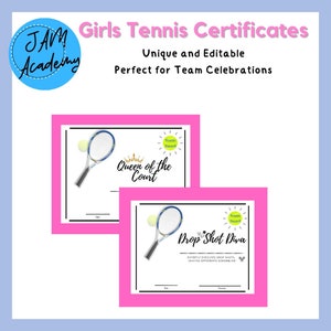 Girls Tennis Certificates Awards Editable Summer Camp End of the Season ...