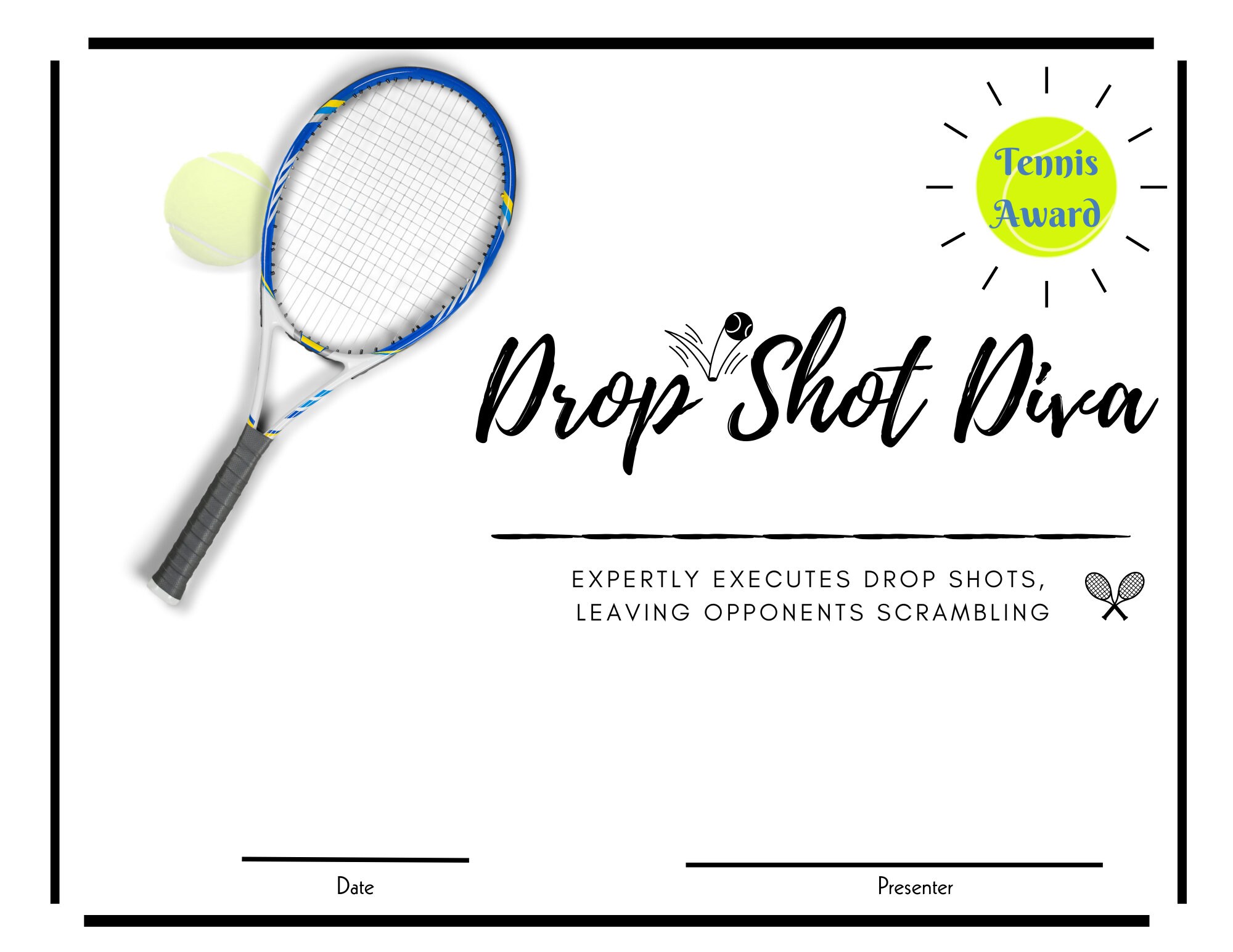 Girls Tennis Certificates Awards Editable Summer Camp End of the Season ...