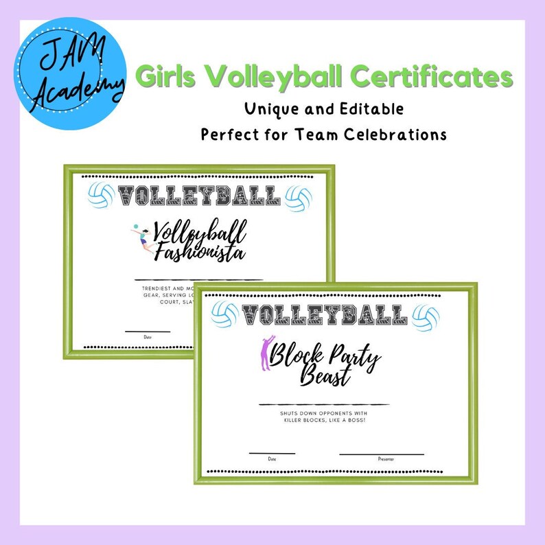 Girls Volleyball Certificates Awards Editable for Summer Camp Sports - Etsy