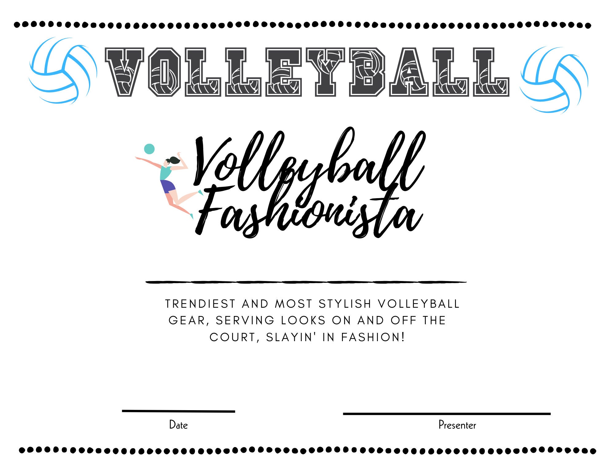 Girls Volleyball Certificates Awards Editable for Summer Camp Sports - Etsy