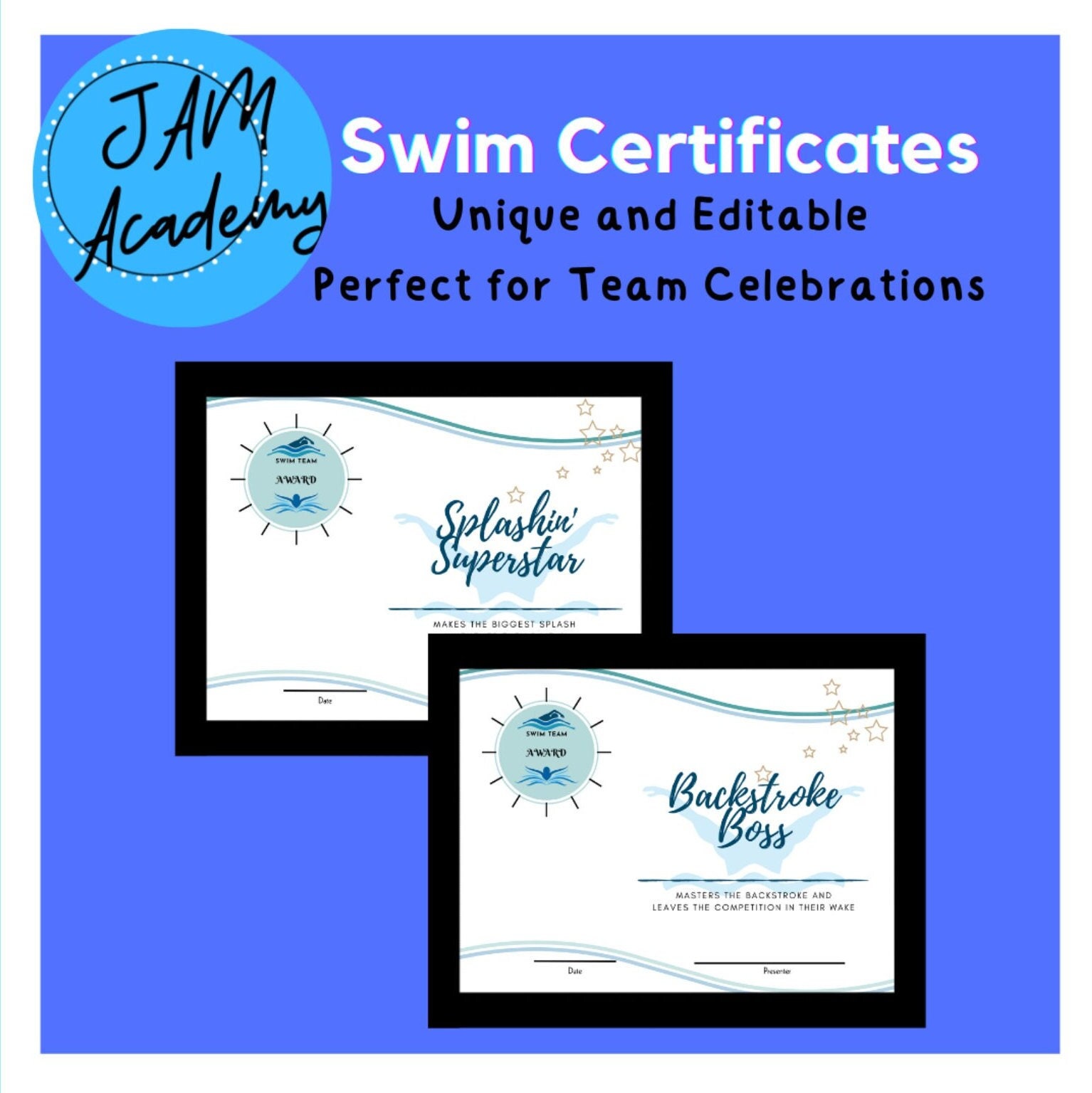 Swim Team Fun Certificates Awards Editable for Summer Camp, End of the ...