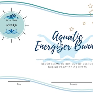 Swim Team Fun Certificates Awards Editable for Summer Camp, End of the ...