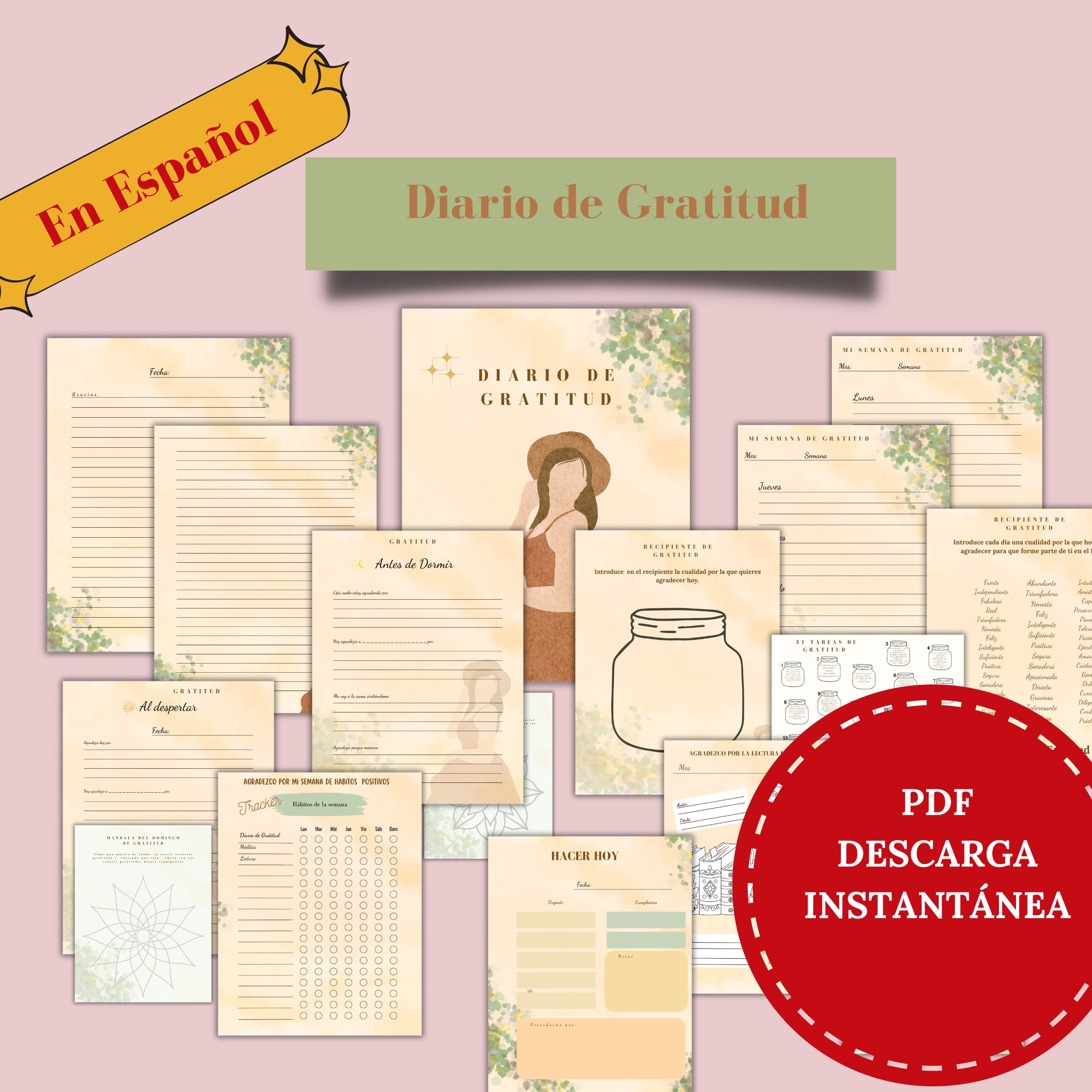 Diario de Gratitud, Autoayuda, Mindfulness, Diario descargable, Regalo ...