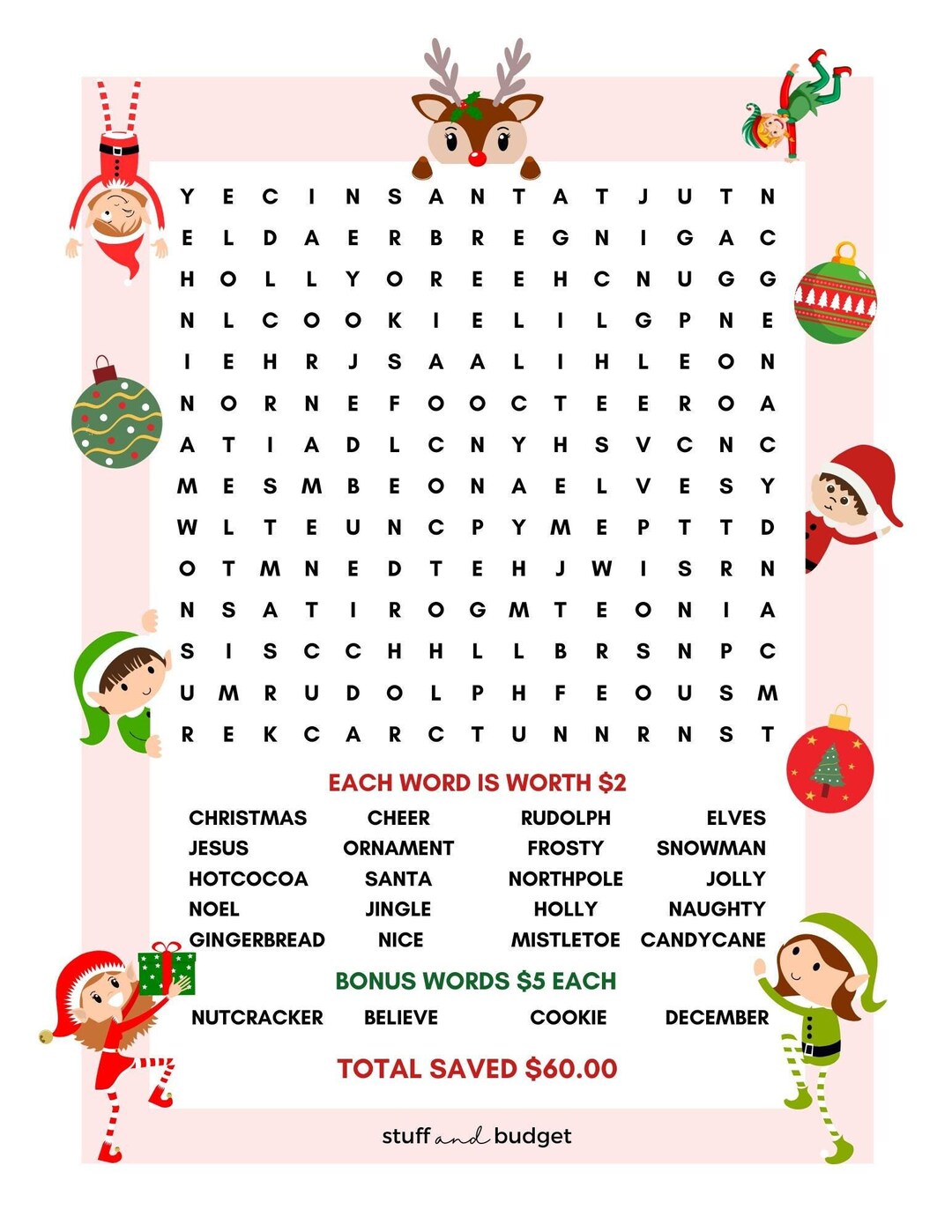 CHRISTMAS WORD SEARCH Savings Challenge Digital Download | Save 60 - Etsy