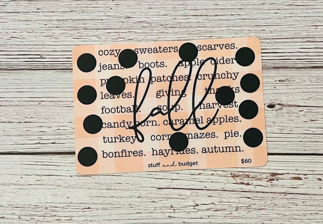 FALL WORDS Scratch off Saving Challenge Laminated | A5 Size | Save 60 ...