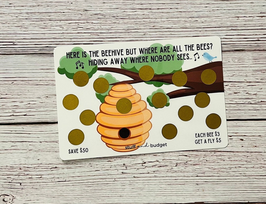 BEEHIVE AND BEES Scratch off Saving Challenge Laminated | A5 Size ...