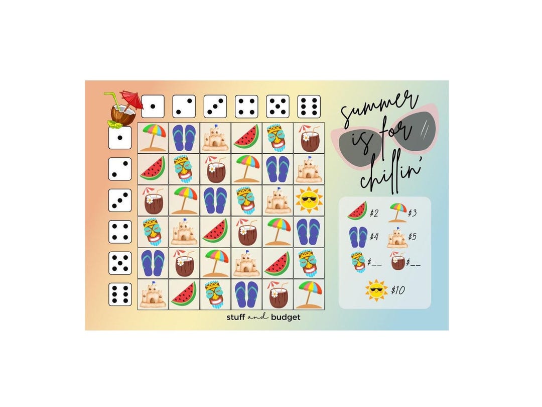 SUMMER CHILLIN | Dice Savings Challenge | Digital Download | Summer is ...