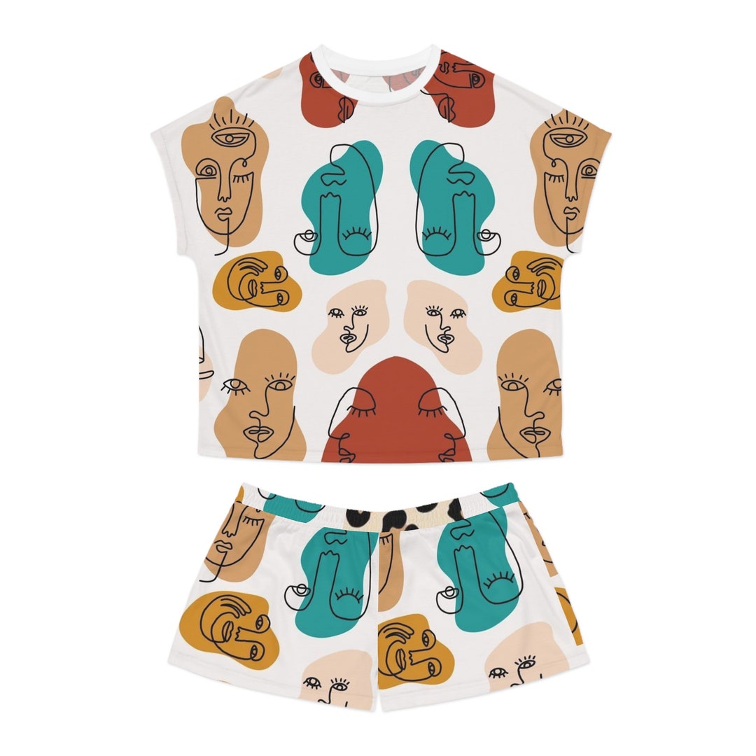 Colourful Line Face Drawing ,picasso Lines Artsy Pj Set,summer Set ...