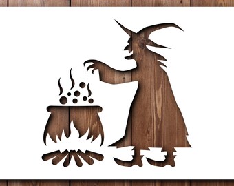 Witch on a Broom Stencil Reusable Witch Stencil DIY Craft Stencil ...