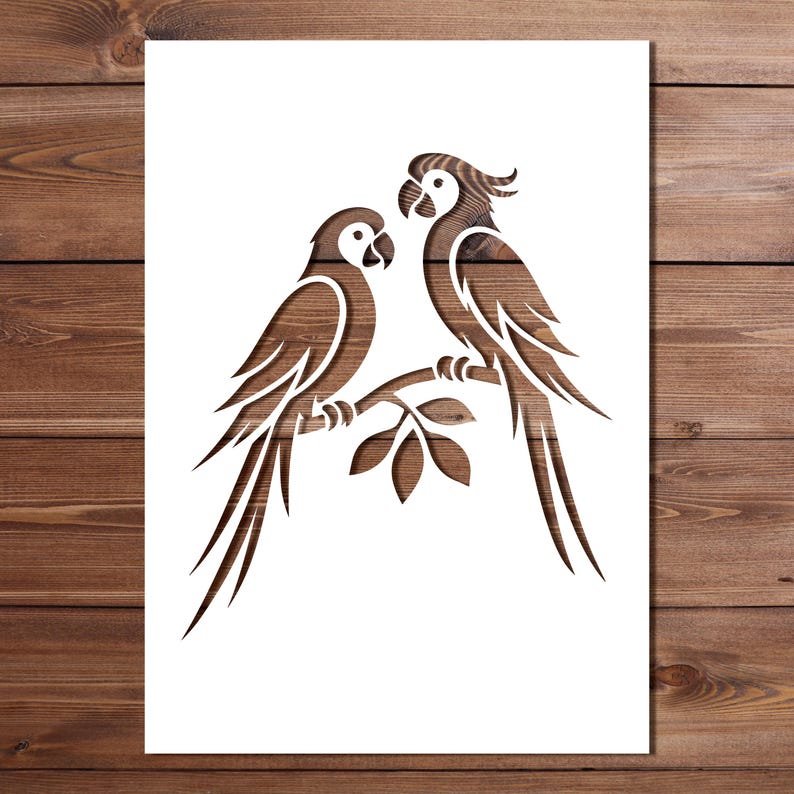 Parrots on Branch Stencil A4 A3 - Size 190 Micron Mylar Reusable ...