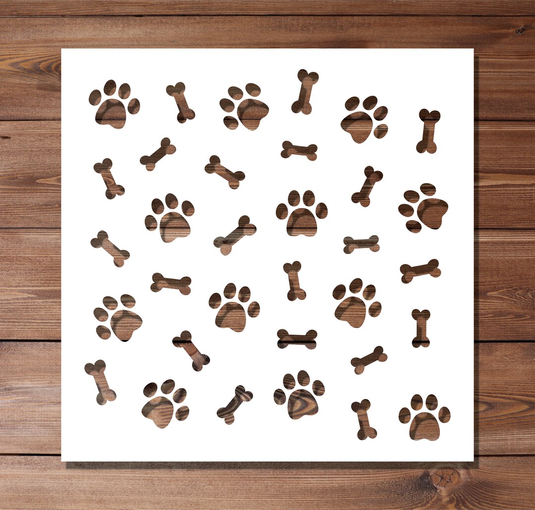 Bone and Paw Print Square Stencil - 30cm X 30cm Size - 250 Micron Mylar ...