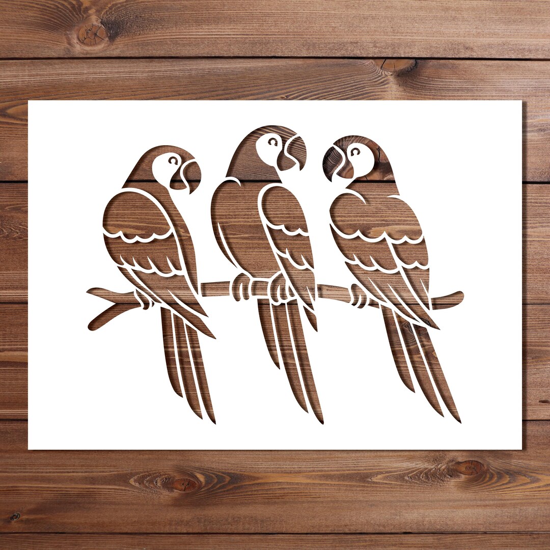 3 Parrots Sitting on a Branch Stencil A4 A3 - Size 190 Micron Mylar ...