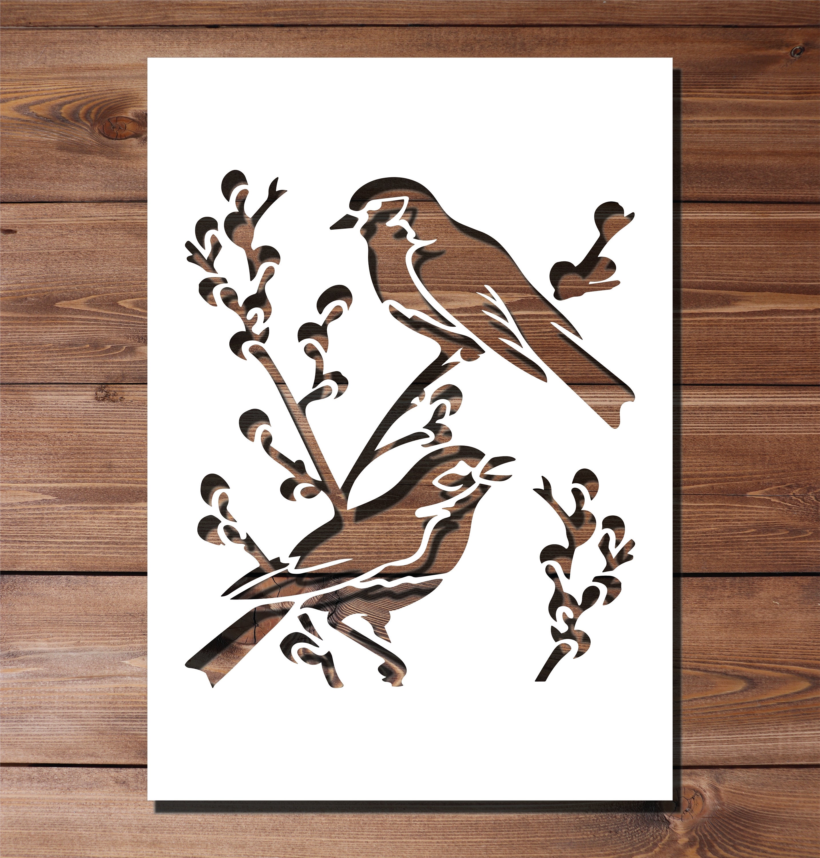 Birds of Branch Stencil - A4 A3 Size 190 Micron Mylar Reusable Flexible ...