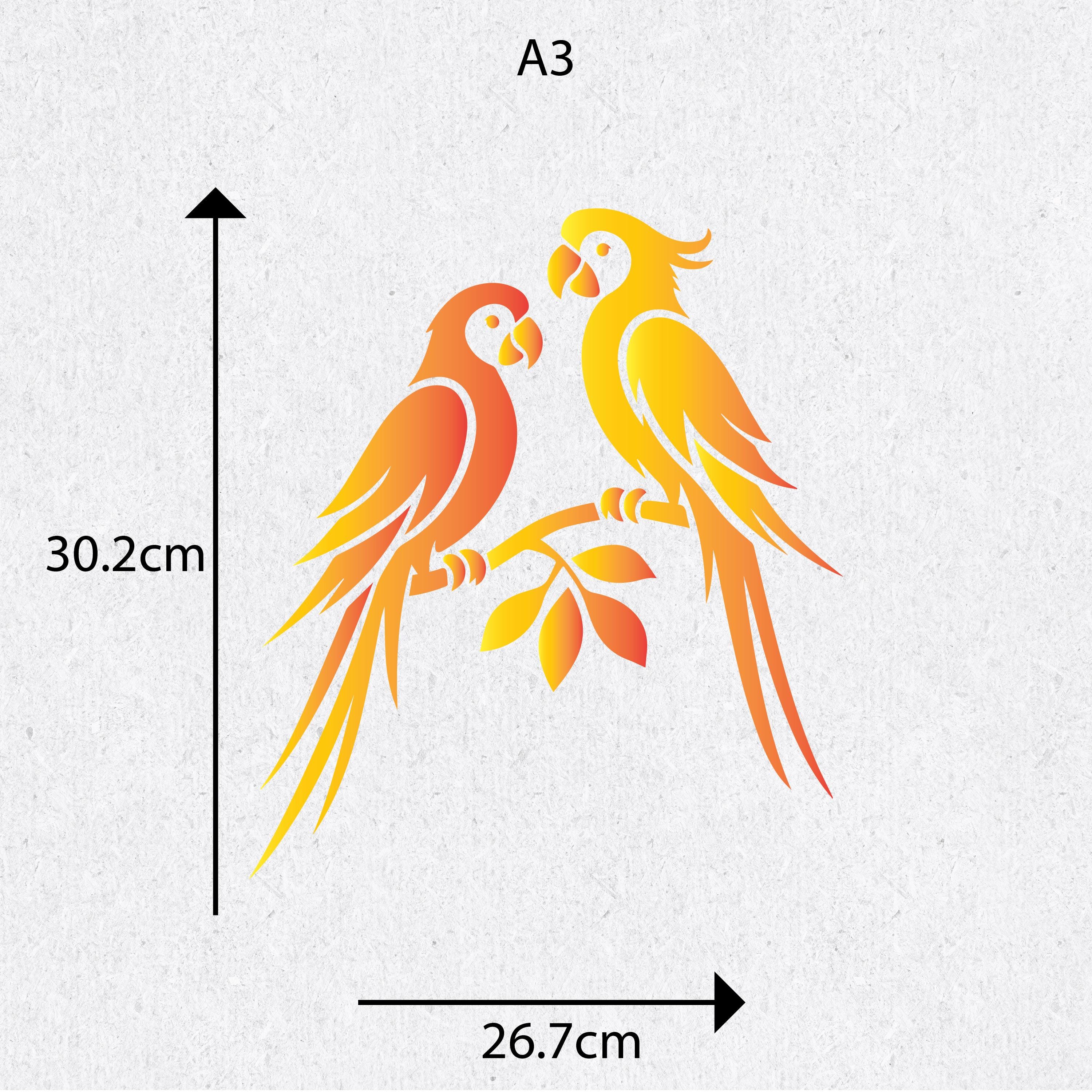 Parrots on Branch Stencil A4 A3 - Size 190 Micron Mylar Reusable ...