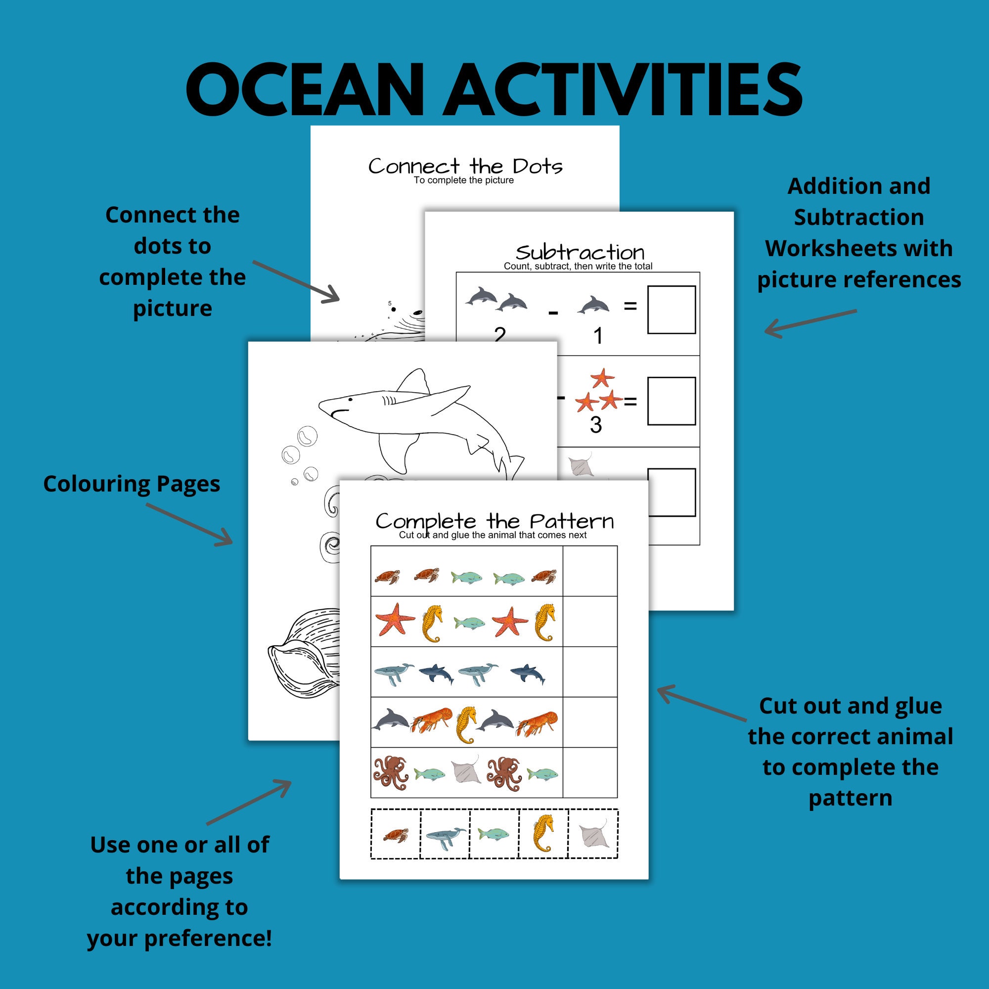 Ocean Themed Worksheets and Activity Sheets for Kids, Homeschool ...