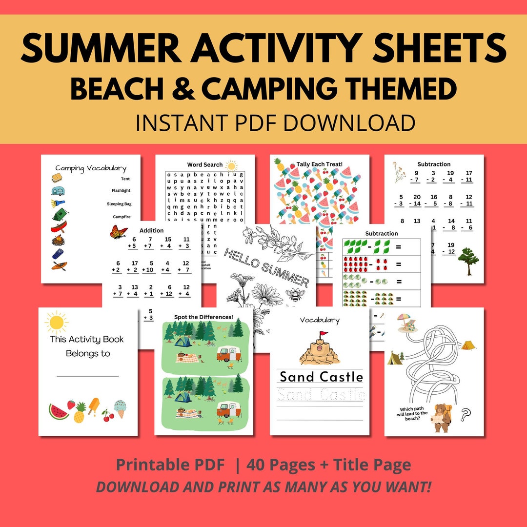 Summer Vacation Beach & Camping Worksheets, Kids Activities, Homeschool ...
