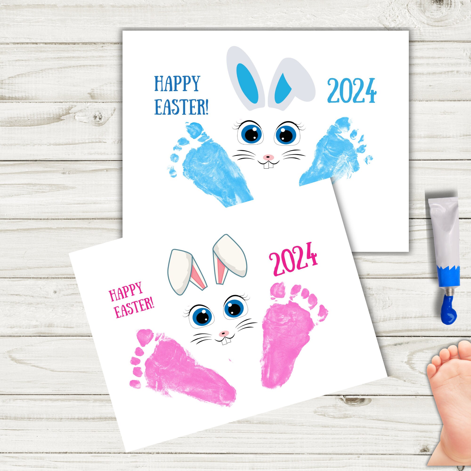 Easter Bunny Footprint Art, Boy and Girl DIY Project, Kid's Wall Art ...