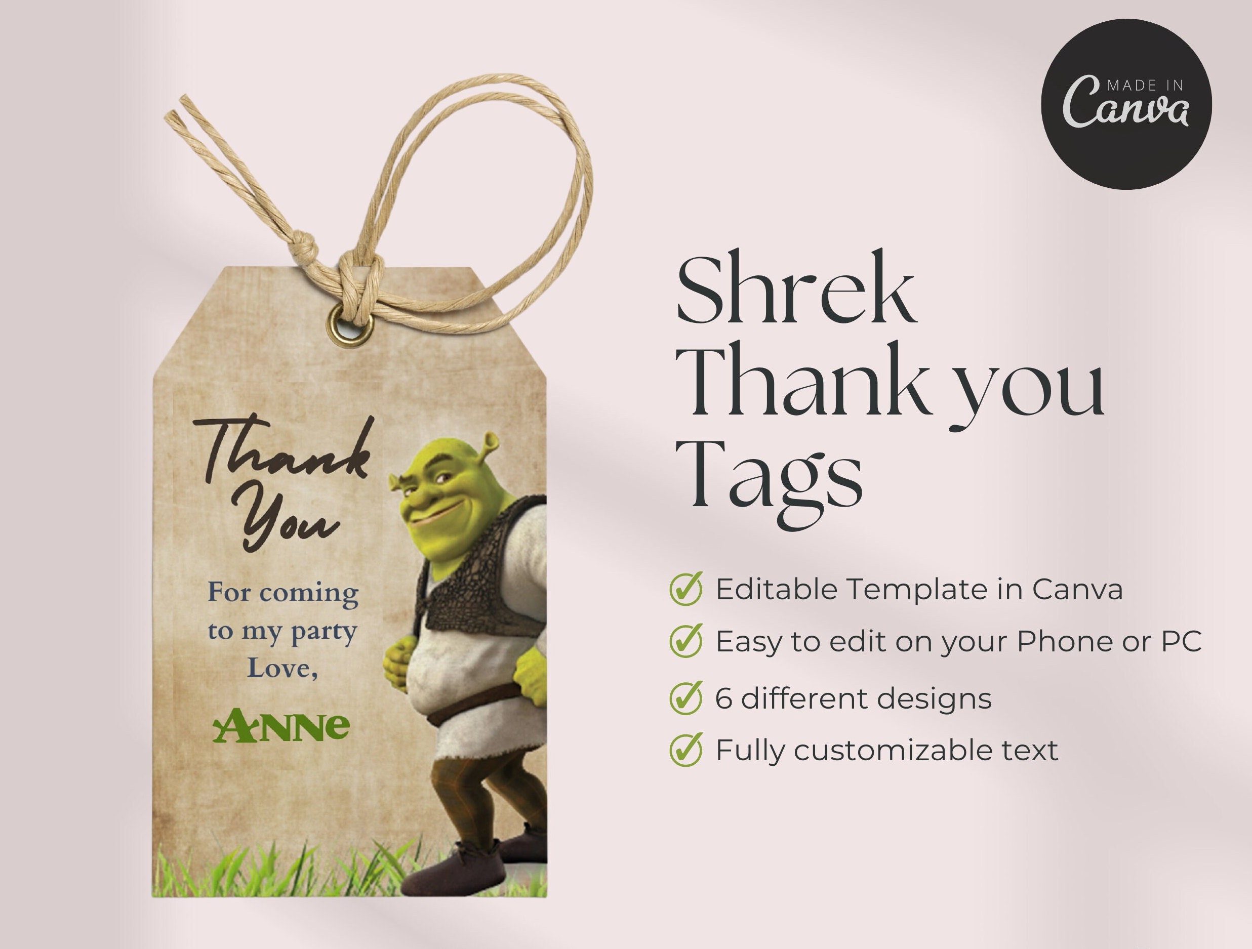 Shrek Thank You Tag Editable, Shrek Printable Tag, Party Favor - Etsy