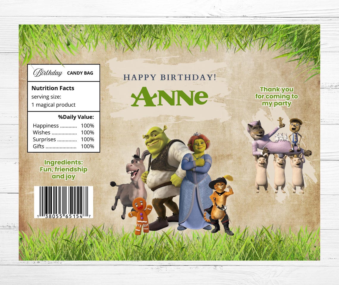Chip Bag, Shrek, Party, Donkey, Fiona, Editable via Canva, Party Favor ...