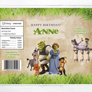 Chip Bag, Shrek, Party, Donkey, Fiona, Editable via Canva, Party Favor ...