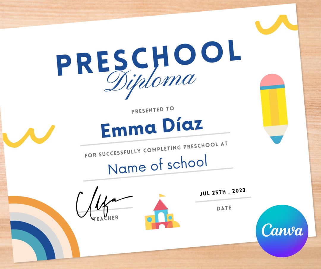 Editable Printable Preschool Kindergarten Diploma, Graduation ...