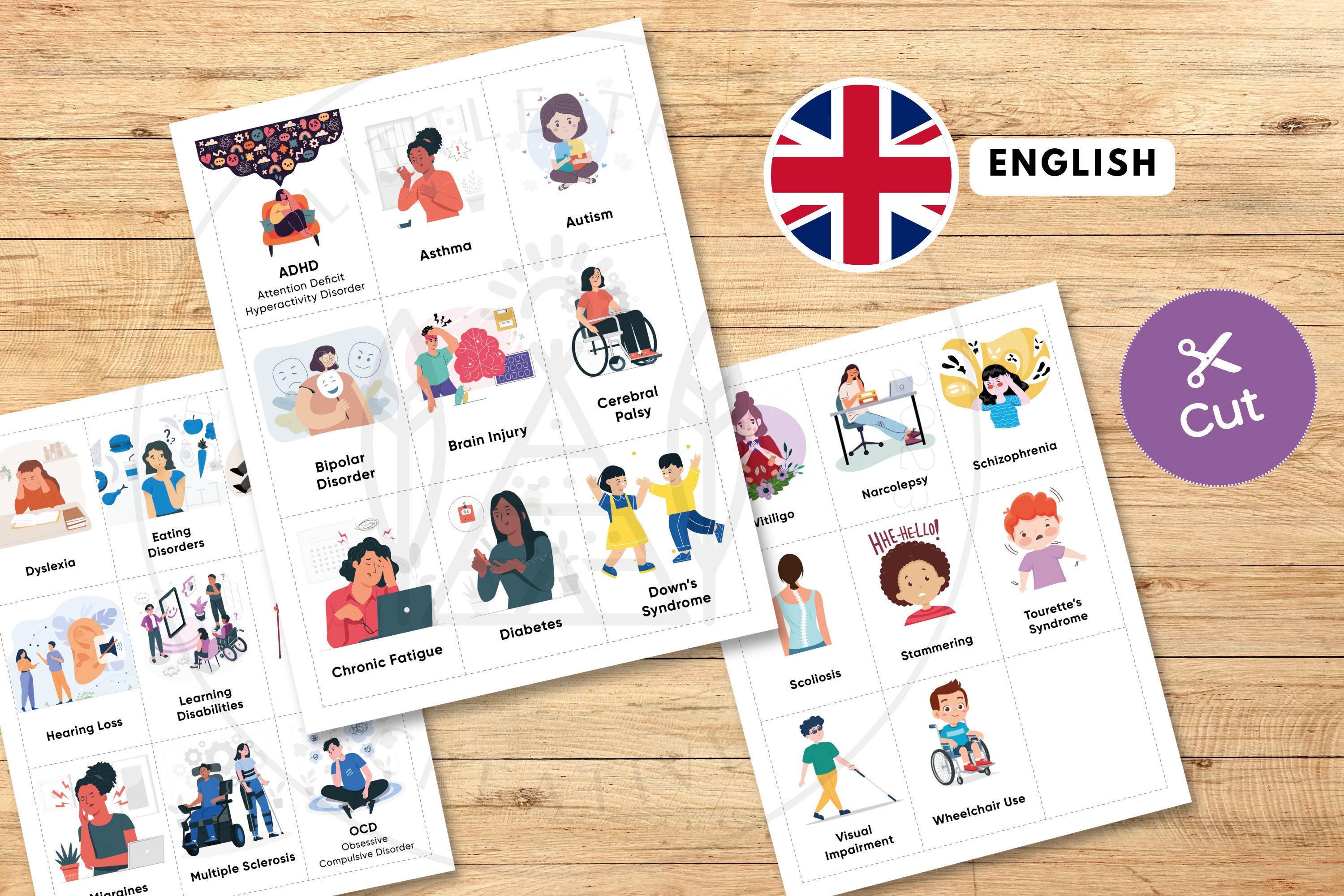 Disabilities, Diseases and Inclusive Language, Printable Flash Cards ...