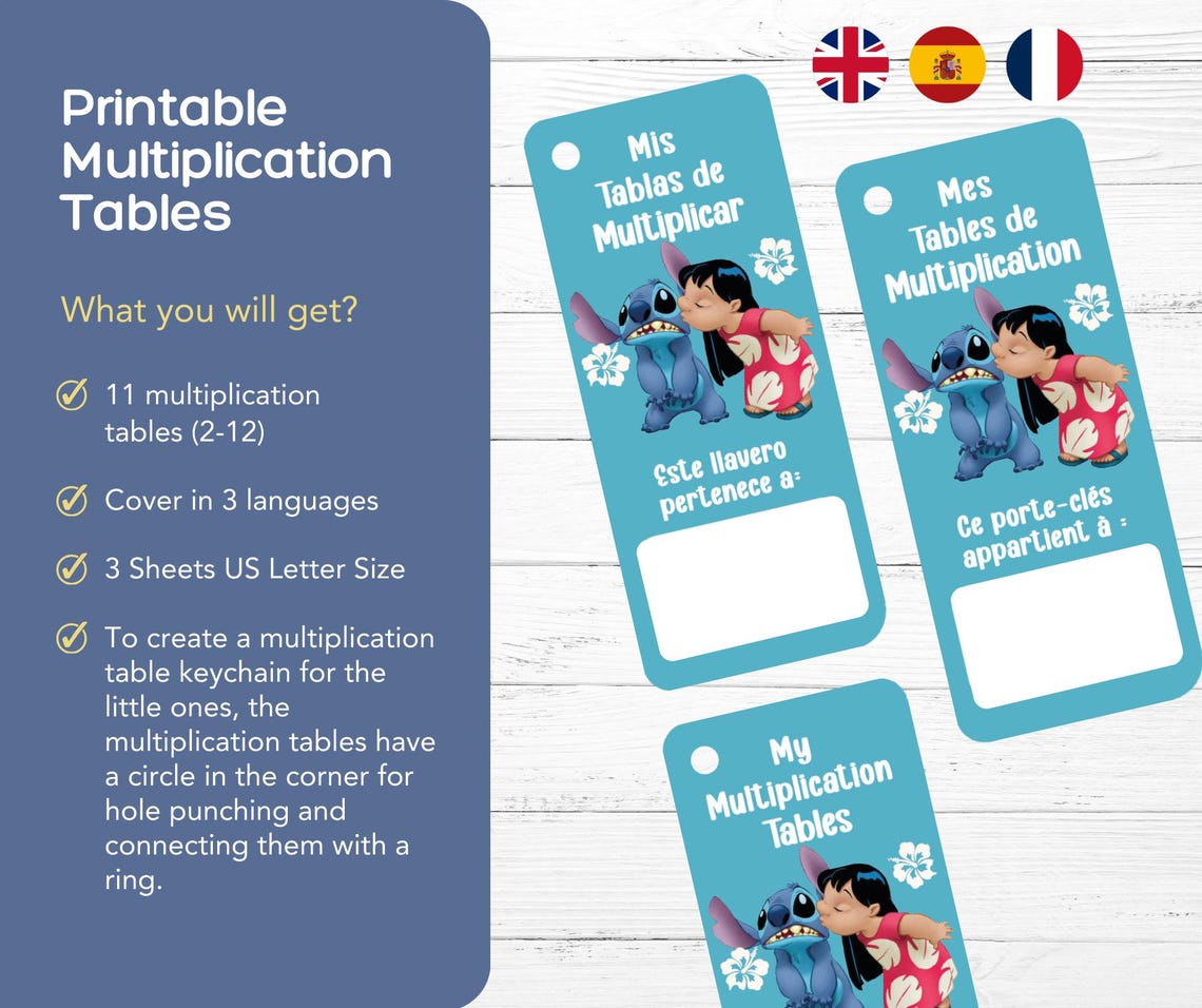 Multiplication Tables for Keychain, Stitch, Mathematics, Lilo ...