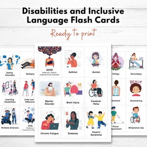 Disabilities, Diseases and Inclusive Language, Printable Flash Cards ...