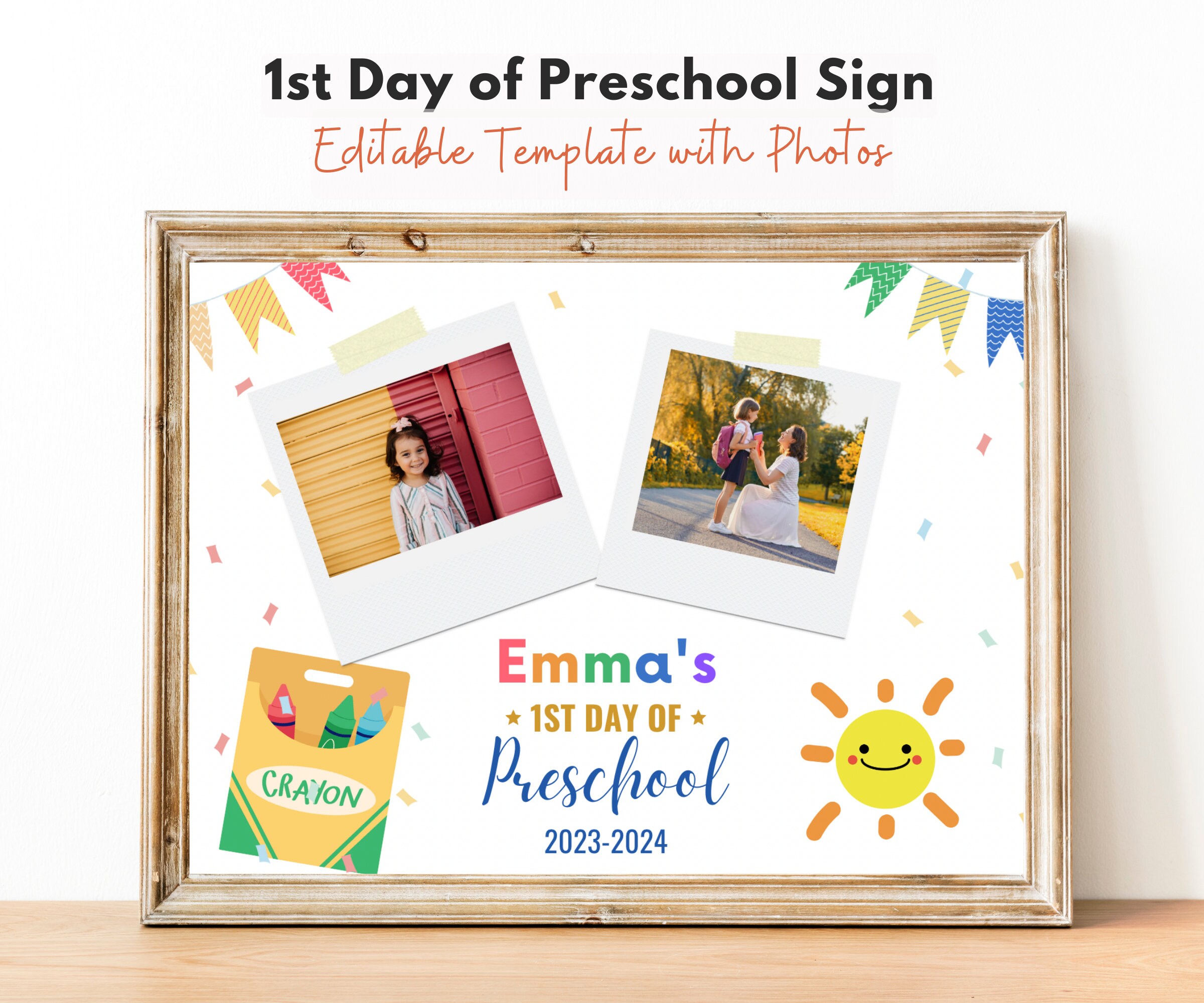 Editable First Day of Preschool Sign, School Printable Sign ...