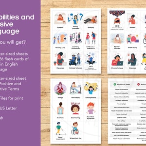 Disabilities, Diseases and Inclusive Language, Printable Flash Cards ...