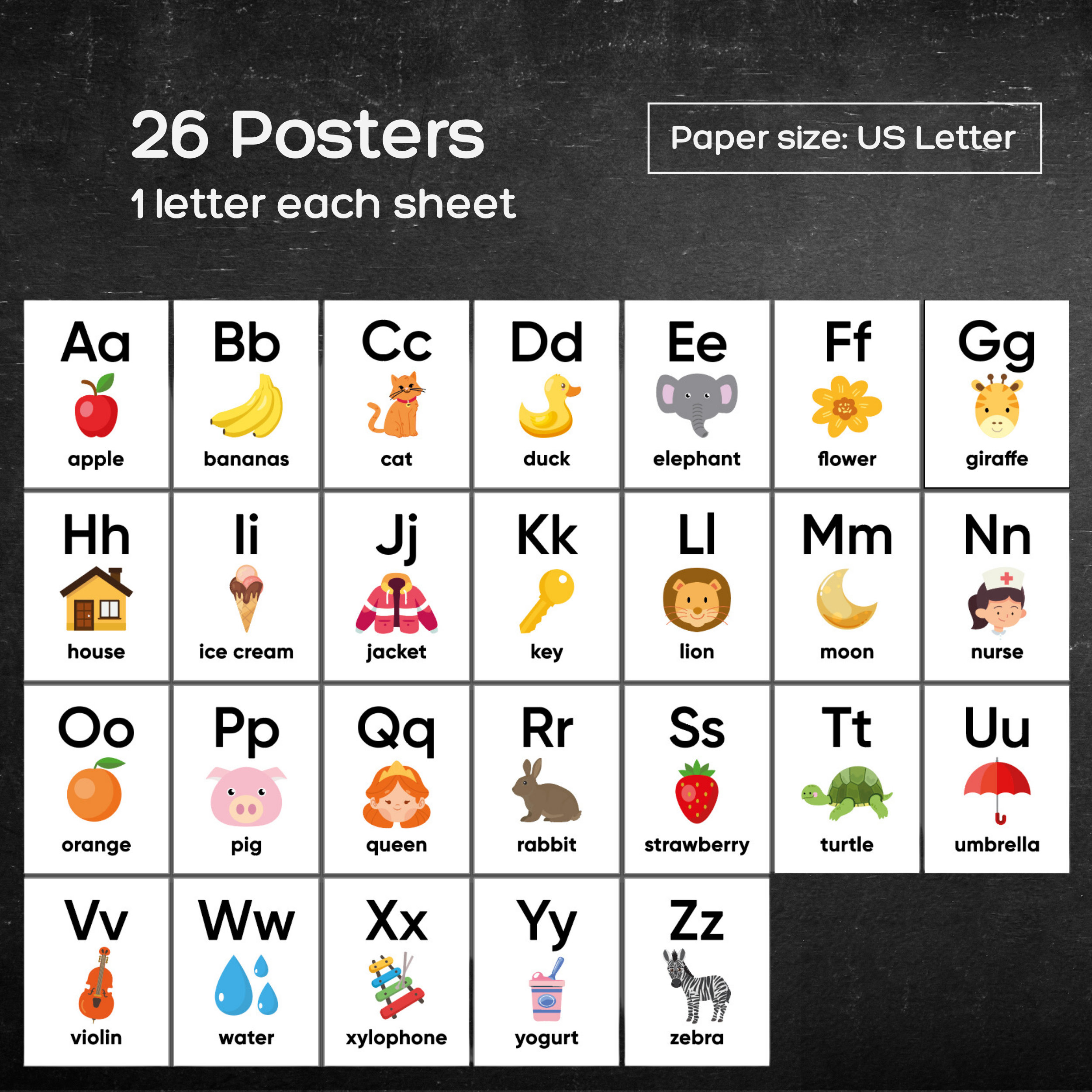 Alphabet Flash Cards, A-Z Cards, Printable Alphabet, Colorful Letters, Letters A-Z, Funny ...