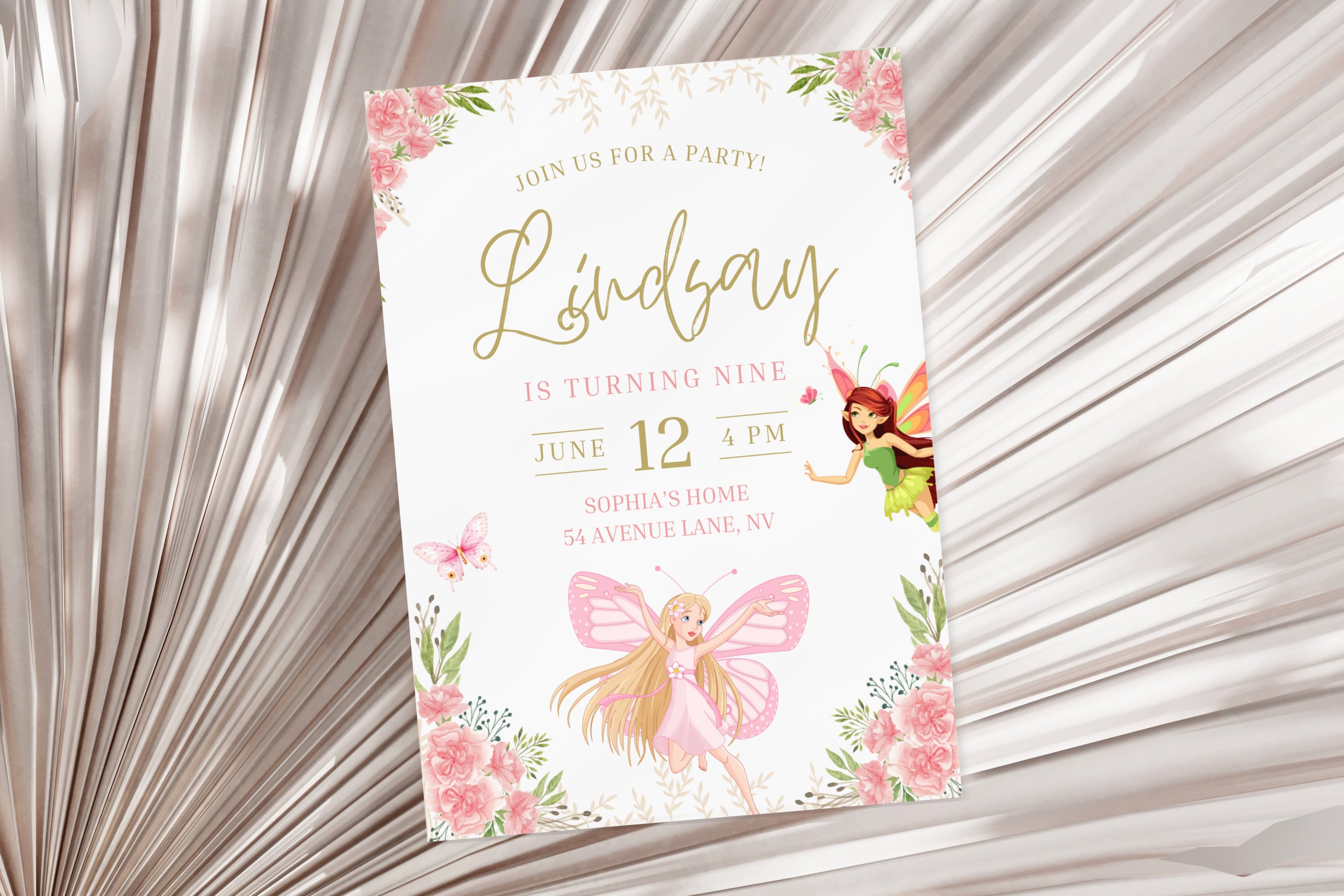 Fairies Birthday Party Invitation Template, Fairies Party Editable ...