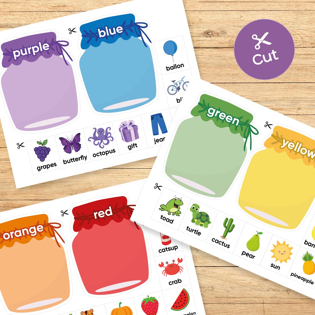 Color Sorting Jars, Color Matching Worksheets, Preschool Prints, Color ...