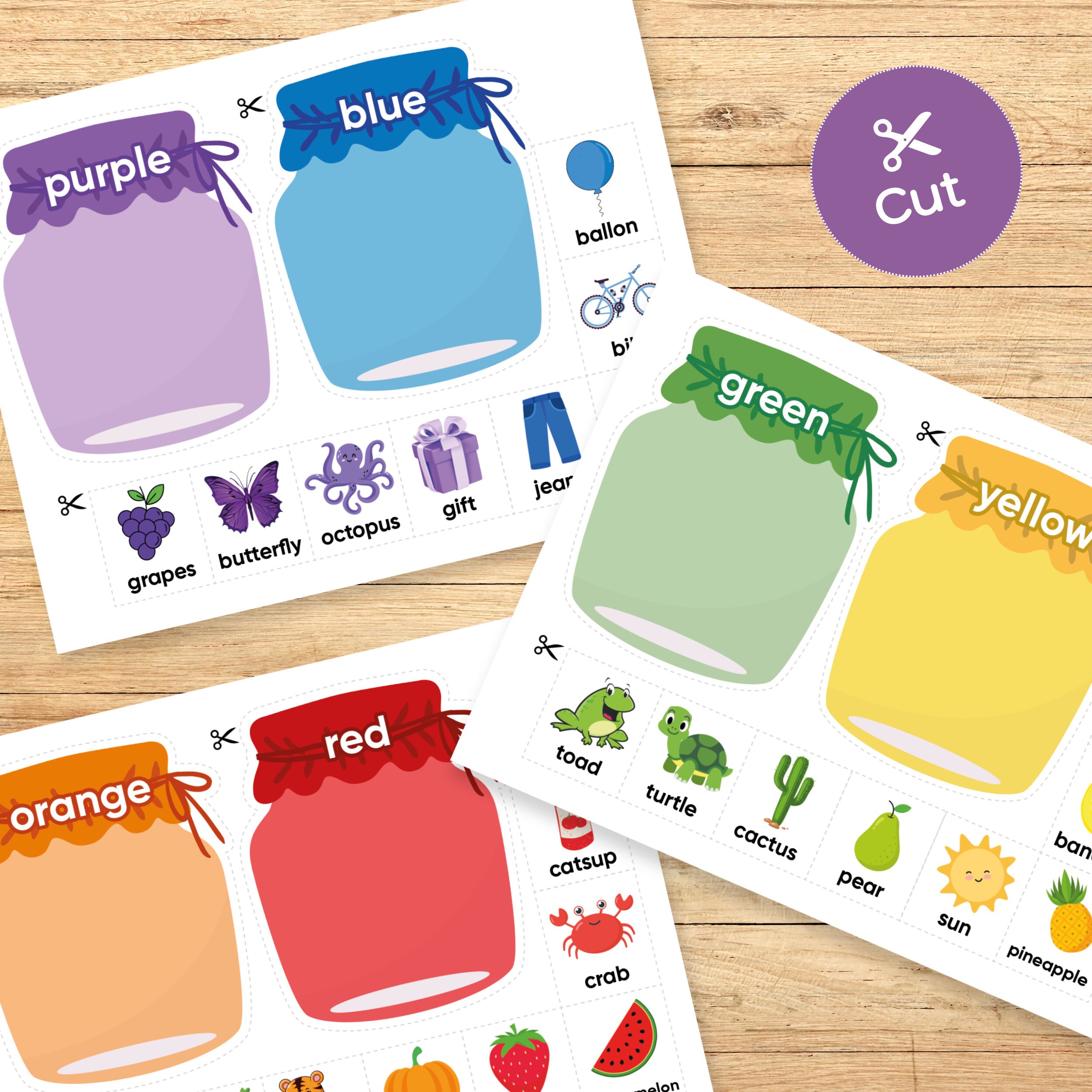 Color Sorting Jars, Color Matching Worksheets, Preschool Prints, Color ...