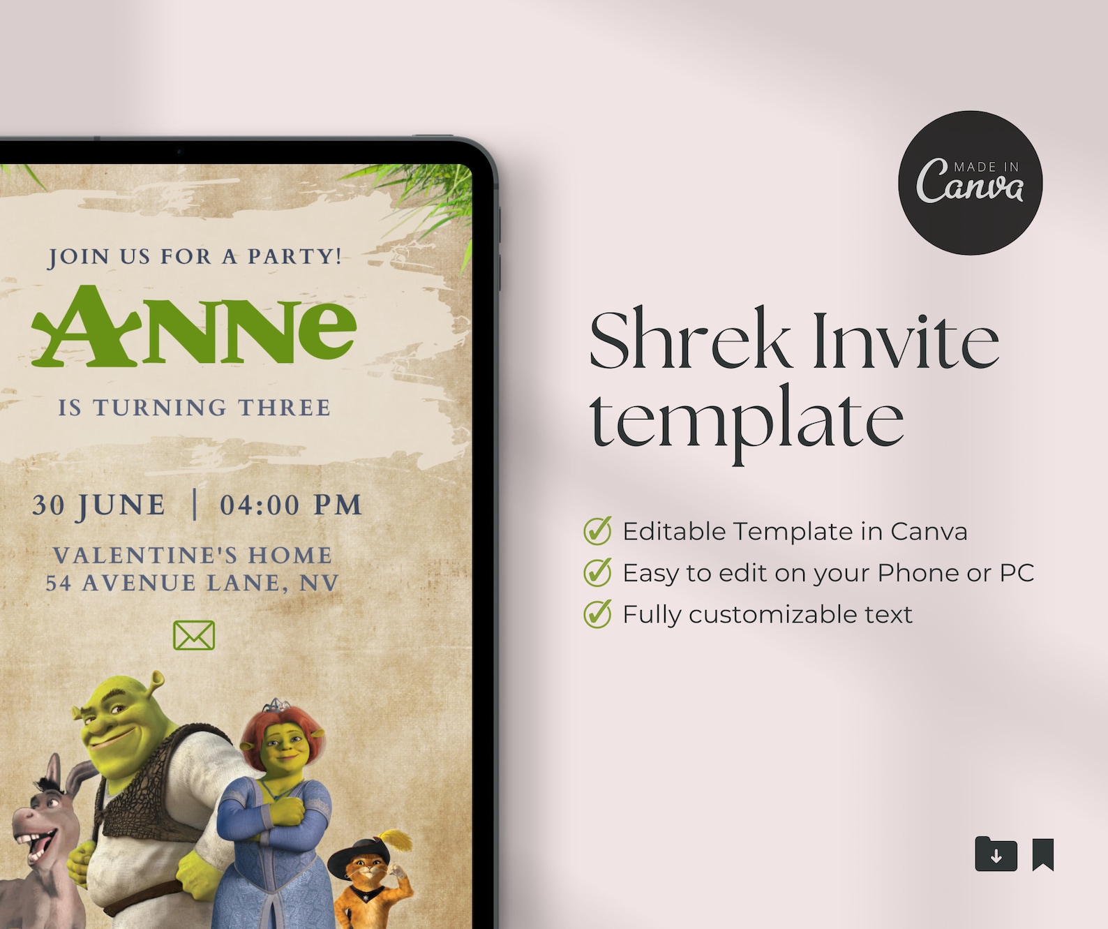 Shrek Digital Invitation Template, Shrek Party Invite, Funny Shrek's ...