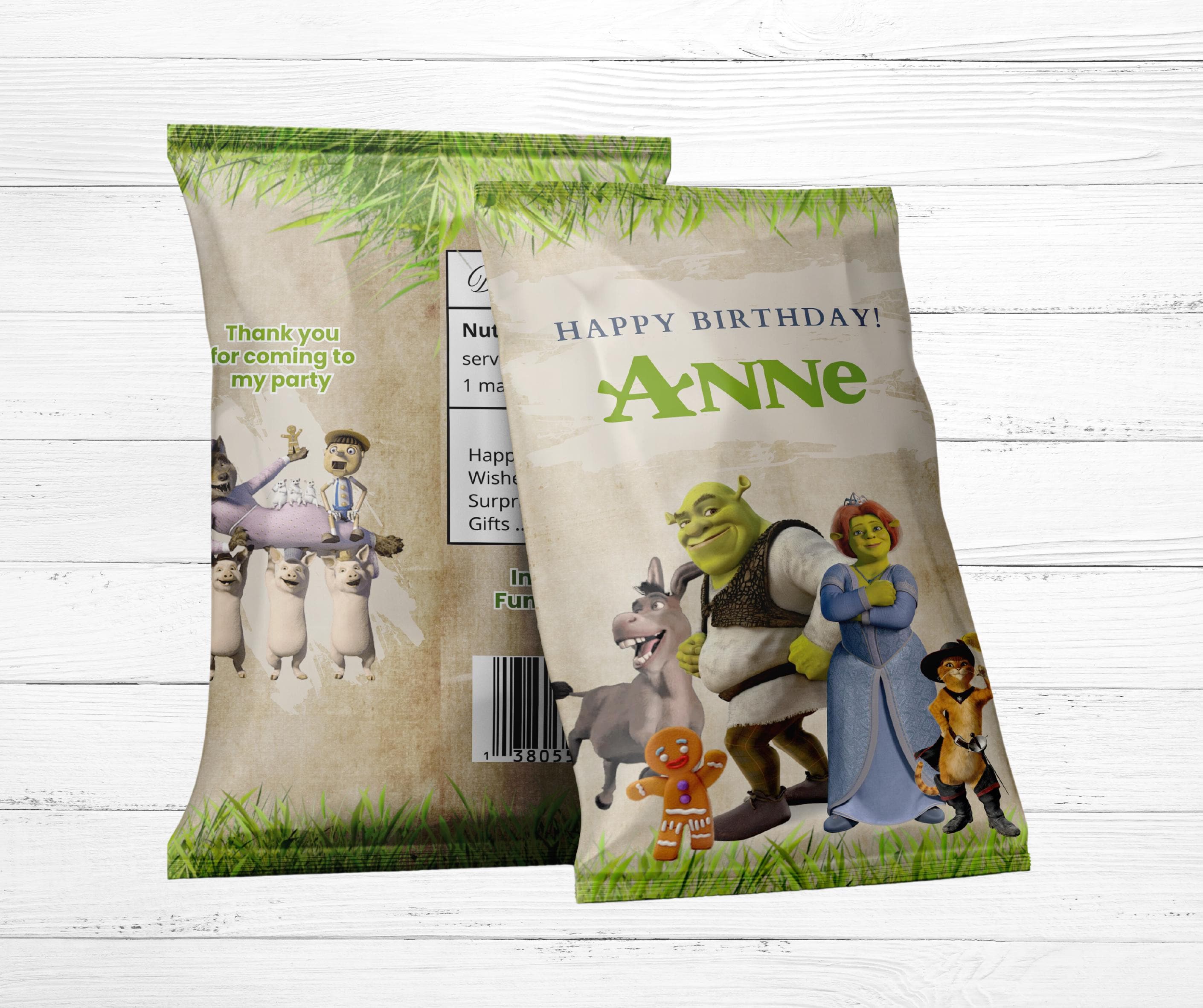 Chip Bag, Shrek, Party, Donkey, Fiona, Editable via Canva, Party Favor ...