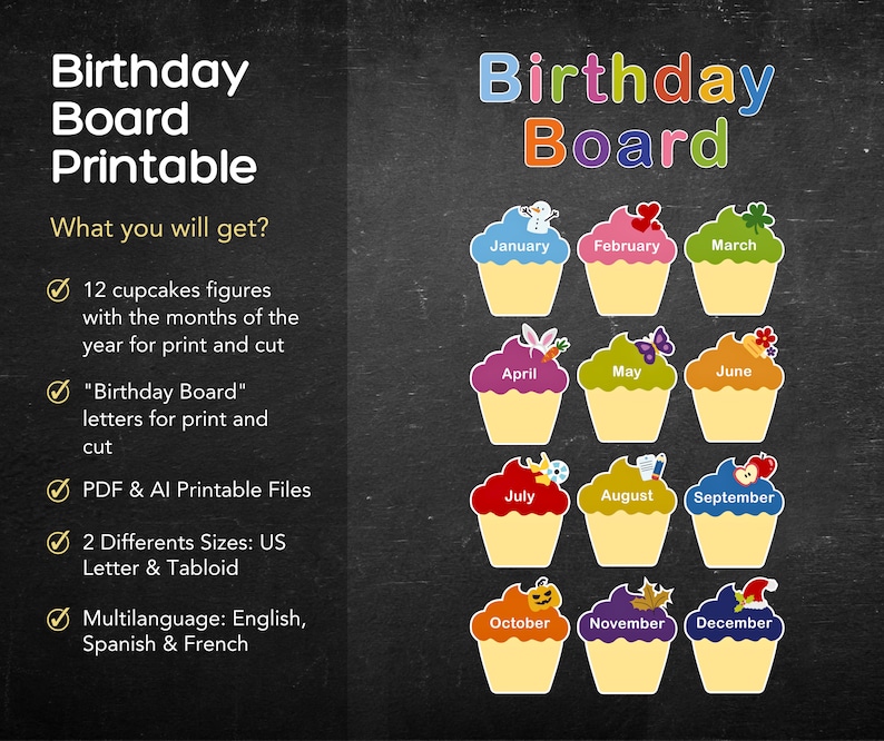 Birthday Board Printable, Classroom Decoration, Months of the Year ...