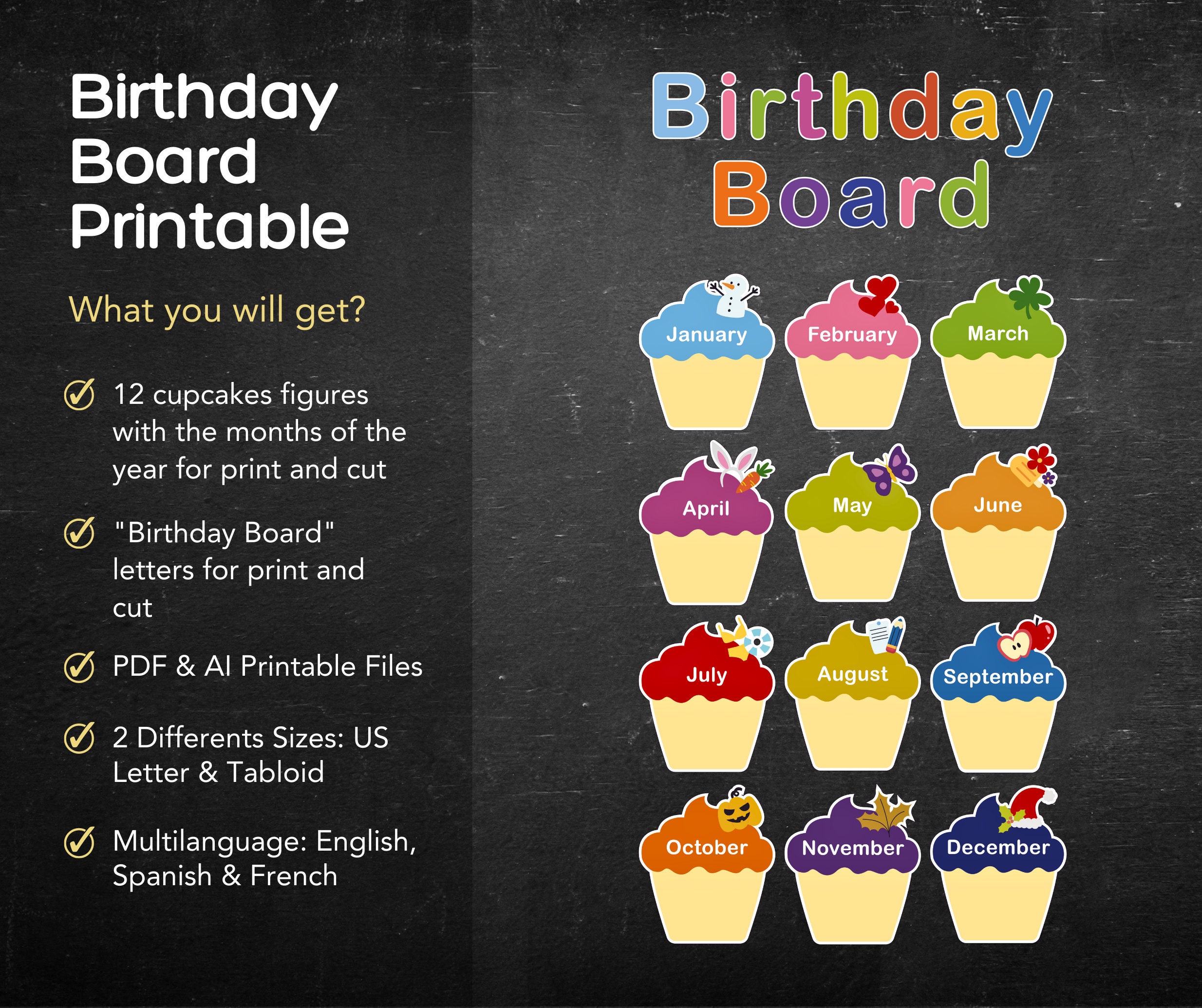 Birthday Board Printable, Classroom Decoration, Months of the Year ...