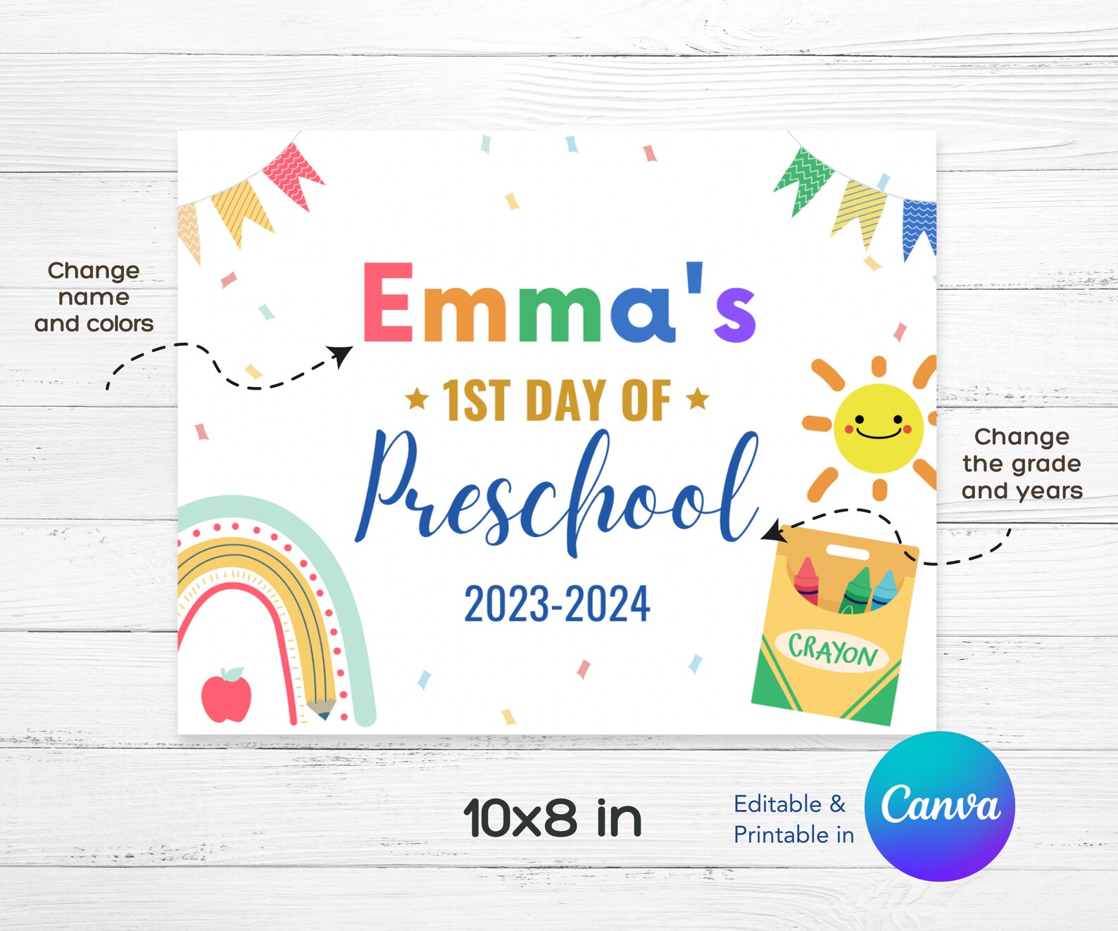 Editable First Day of Preschool Sign, School Printable Sign ...