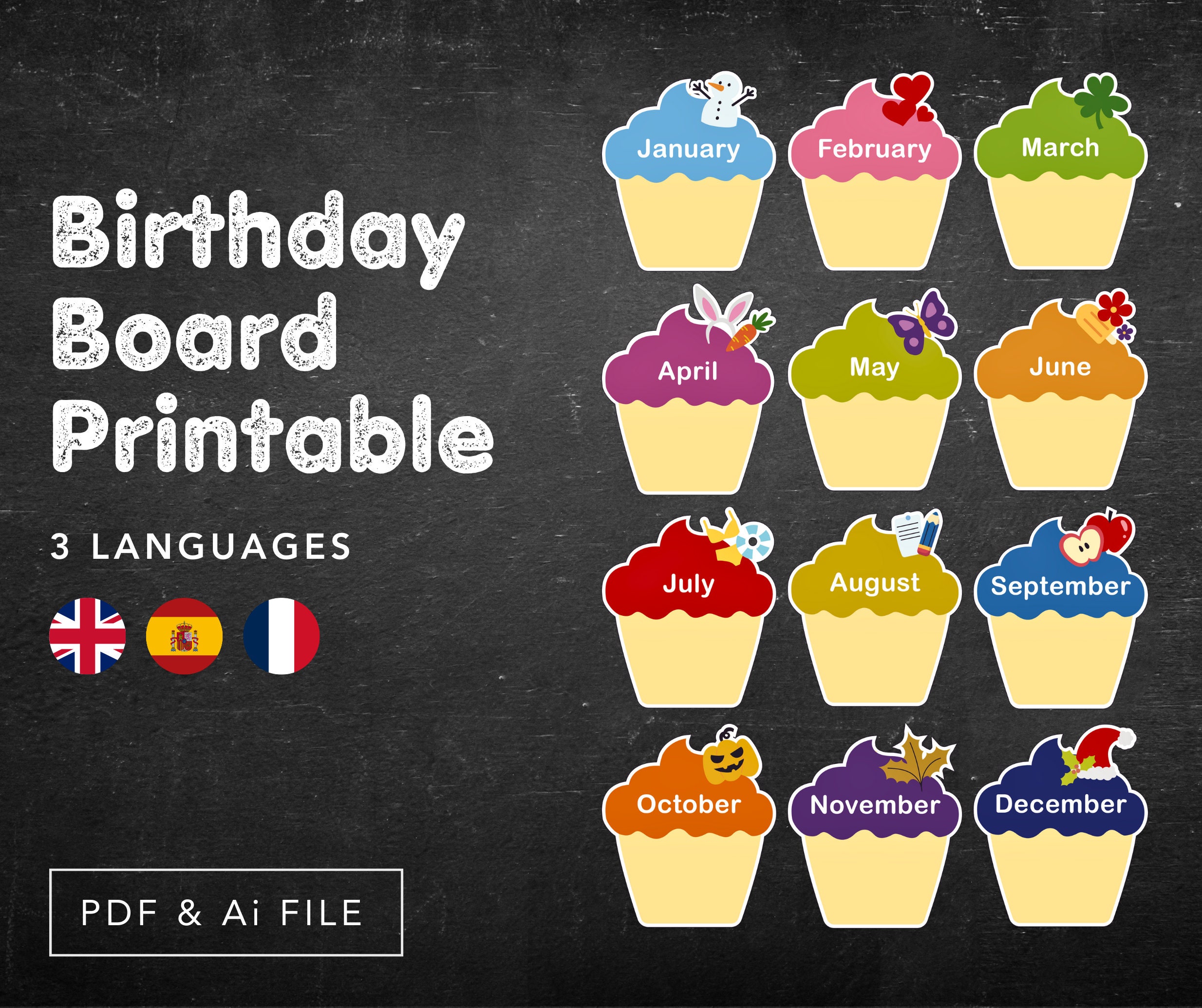 Birthday Board Printable, Classroom Decoration, Months of the Year ...