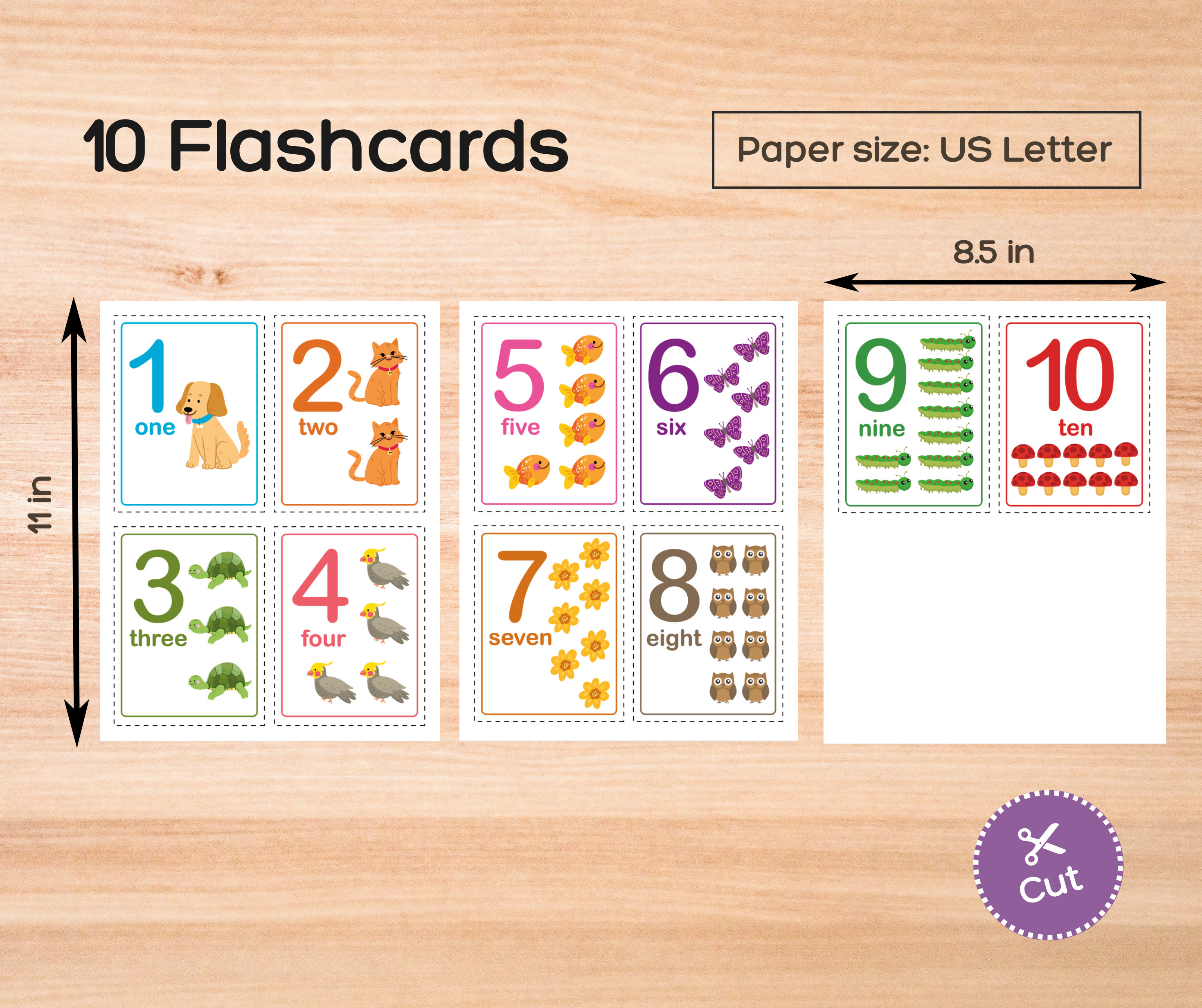 Numbers Flash Cards Maths Printable Numbers Cards Colorful - Etsy