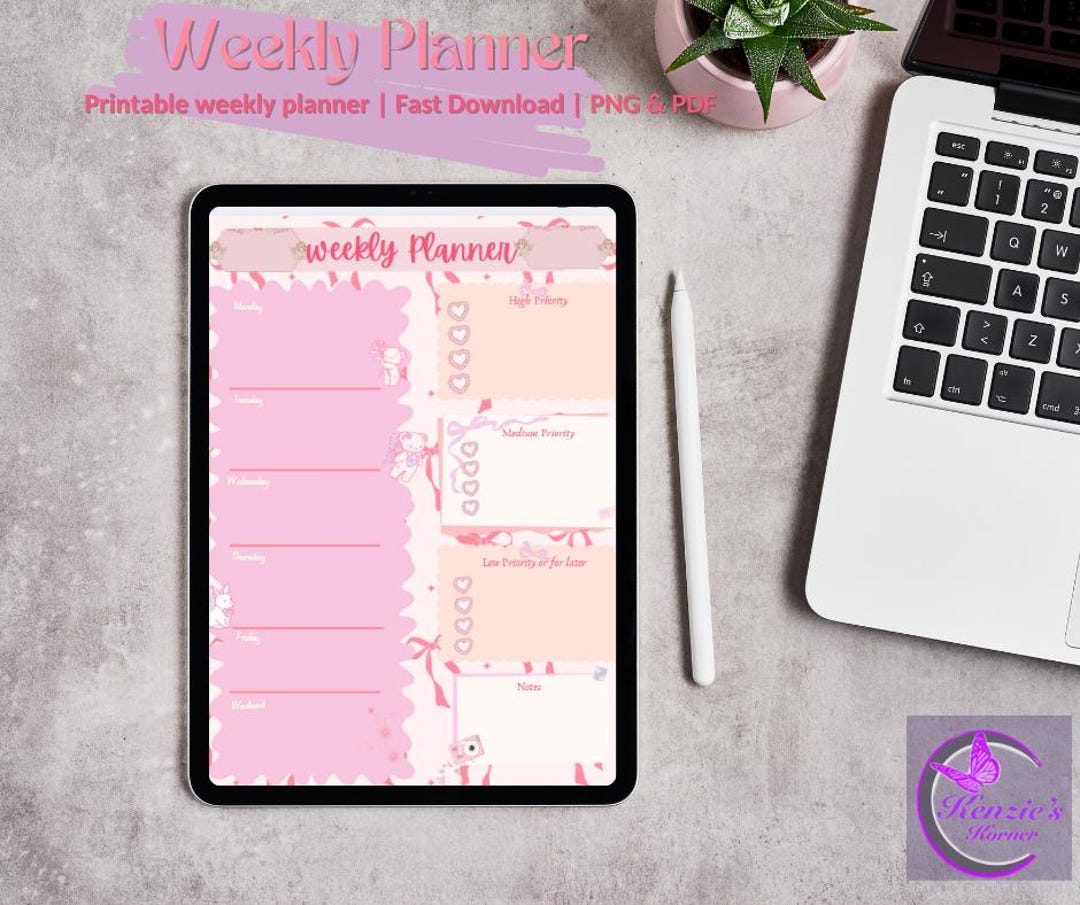 Coquette Cute Weekly Printable Planner | Downloadable Weekly Planner ...